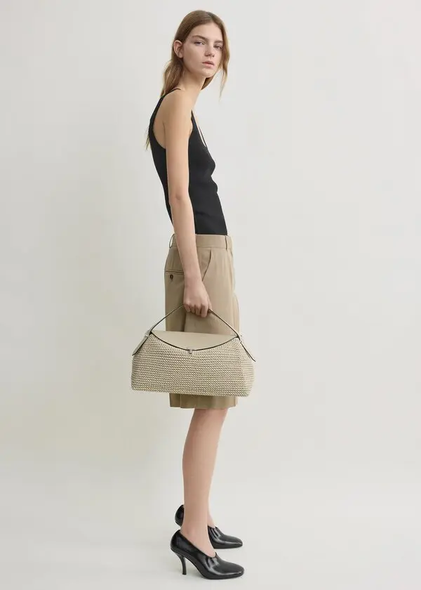 TOTEME T-lock Woven-leather Top Handle - Beige