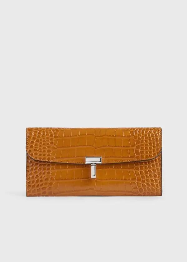 TOTEME T-lock Croco-embossed Wallet - Tangerine