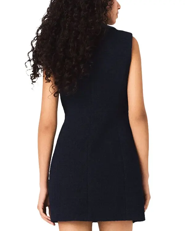 Maje Tweed Dress With Denim Details - Navy