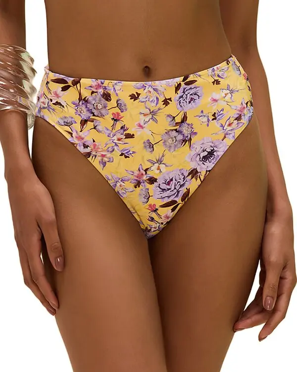 PatBO Peony Print High Waist Bikini Bottom - Yellow