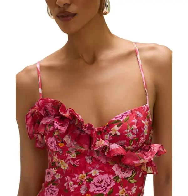 PatBO Peony Print Ruffle One-piece Swimsuit
