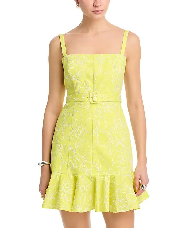 Cinq À Sept Embroidered Floral Tonya Mini Dress - Bright Starfruit/ White