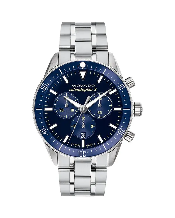 Movado Calendoplan S Chronograph 42mm - Blue/stainless Steel