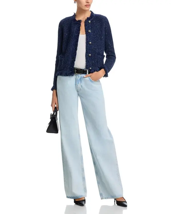 Kobi Halperin Kailey Metallic Knit Cardigan Sweater - Navy