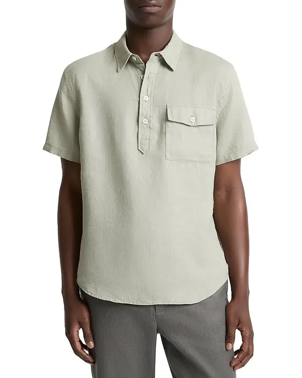Vince Linen Half Placket Shirt - Matcha