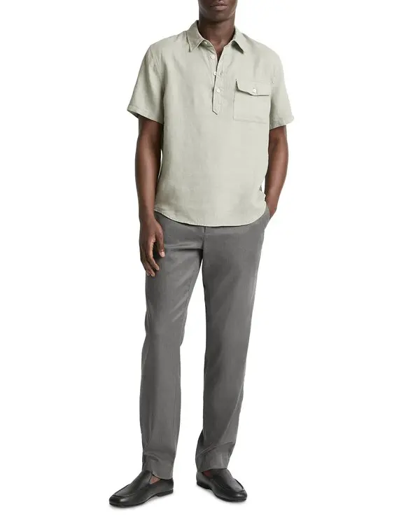 Vince Linen Half Placket Shirt - Matcha