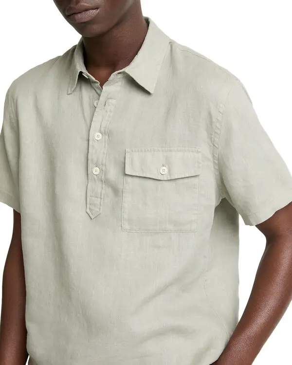 Vince Linen Half Placket Shirt - Matcha