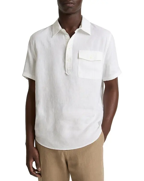 Vince Linen Half Placket Shirt - Optic White