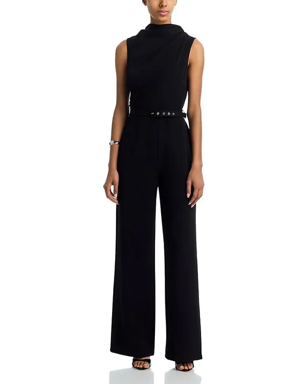 Aqua Cowl Neck Crepe Jumpsuit - Black