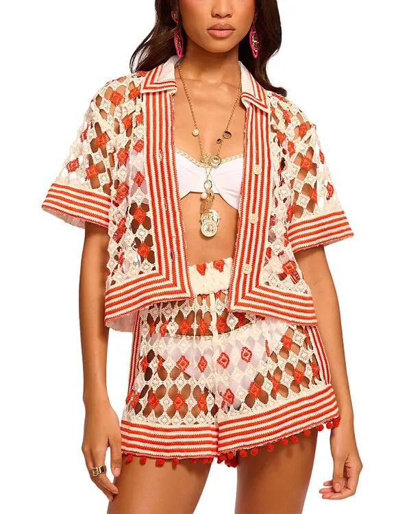 Ramy Brook Betty Swim Cover-up Top - Flame/sandstone Crochet