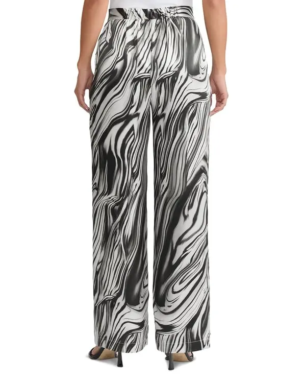 Misook Marble Print Wide Leg Silk Pants