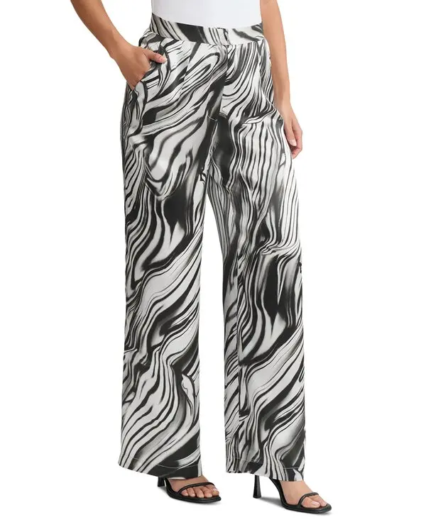 Misook Marble Print Wide Leg Silk Pants