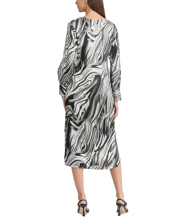 Misook Marble Print Silk Maxi Dress