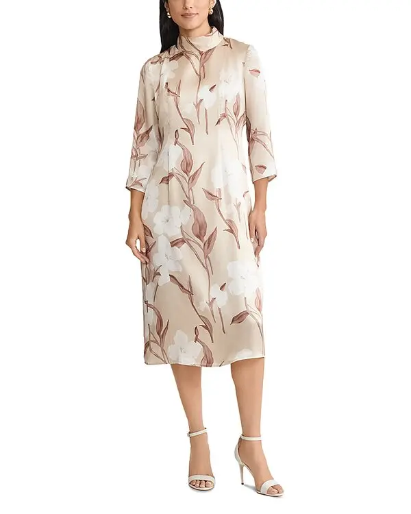 Misook Floral Print Silk Midi Dress