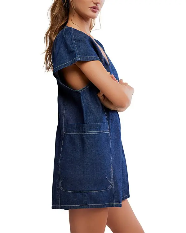 Free People Free Fall Denim Romper - Deep Blue