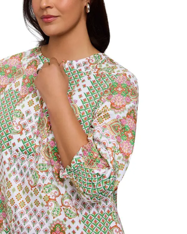 Foxcroft Alicia 3/4 Sleeve Patchwork Dress - Green Multi