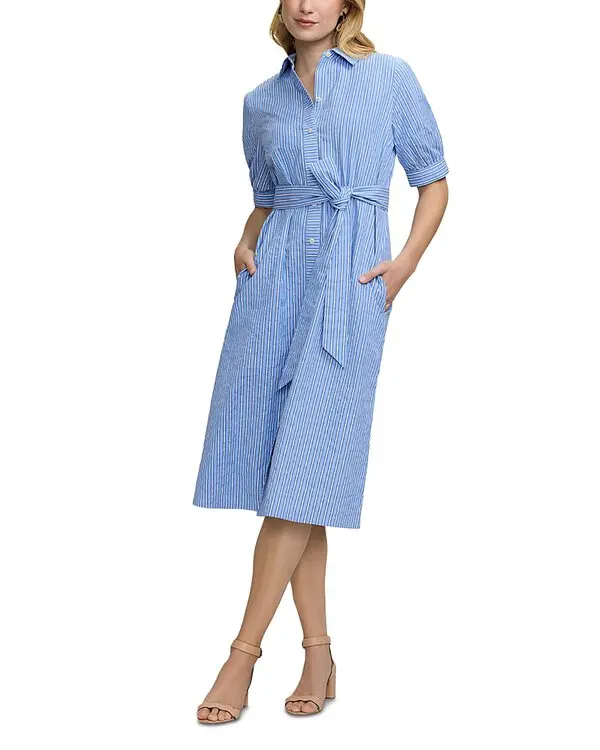 Foxcroft Esther Elbow Sleeve Stripe Dress - Blue Multi