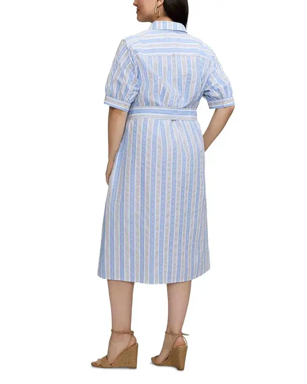 Foxcroft Esther Elbow Sleeve Stripe Seersucker Dress - Blue Multi