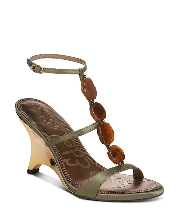 Sam Edelman Massey Embellished Sandals - Light Olive