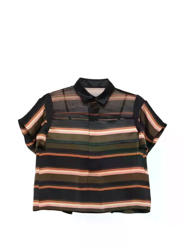 Sacai Striped-pattern Polo Shirt - Black