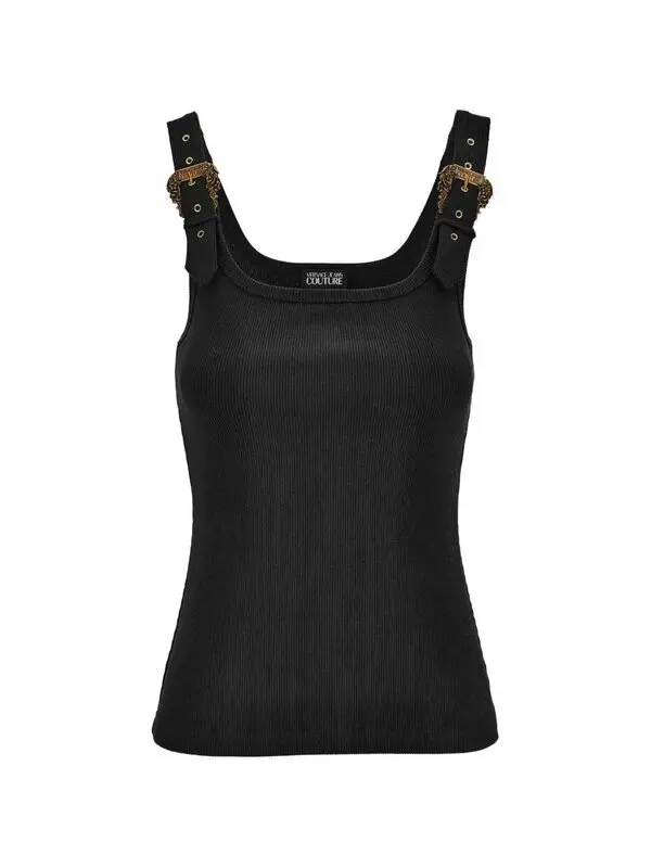 Versace Ribbed-knit Buckle Tank Top - Black