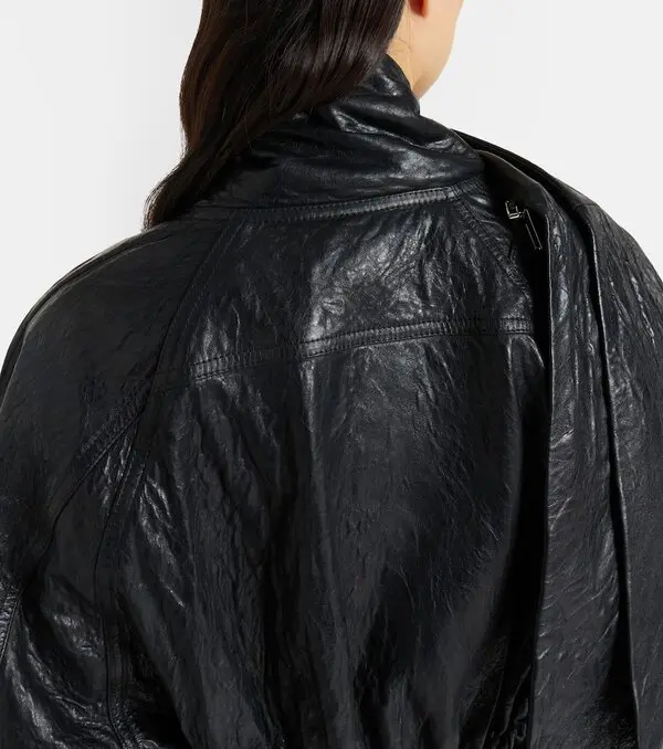 Rick Owens Scarf Leather Biker Jacket - Black