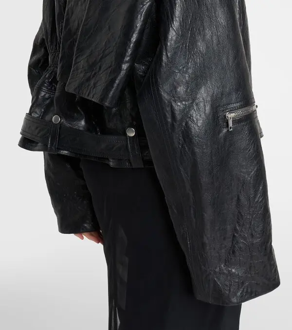 Rick Owens Scarf Leather Biker Jacket - Black