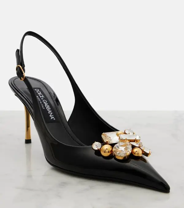 Dolce & Gabbana Embellished Patent Leather Slingback Pumps