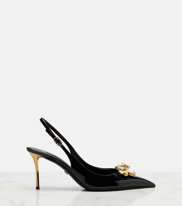 Dolce & Gabbana Embellished Patent Leather Slingback Pumps