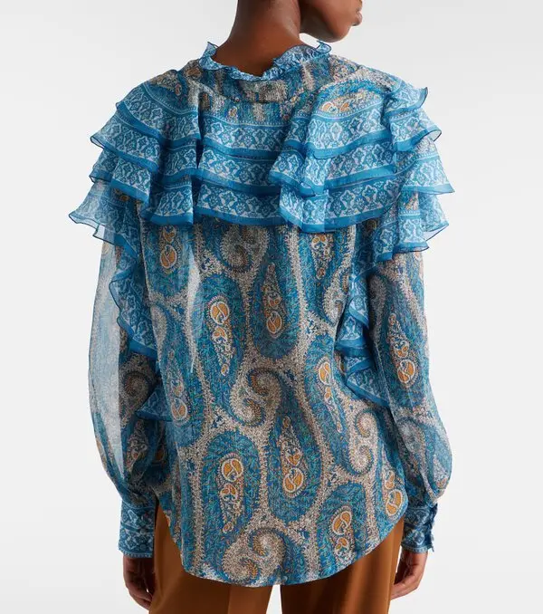 Etro Paisley Ruffled Silk Blouse