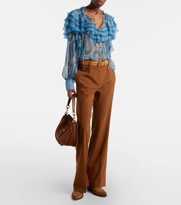 Etro Paisley Ruffled Silk Blouse