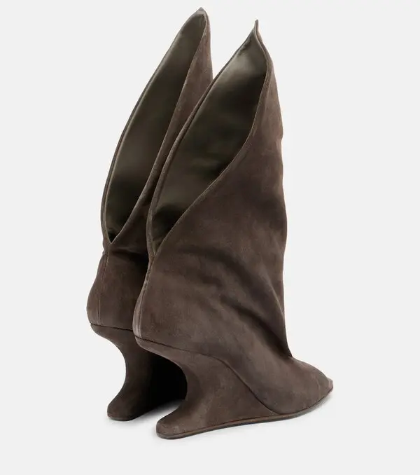 Rick Owens Cantilever Suede Peep-toe Boots