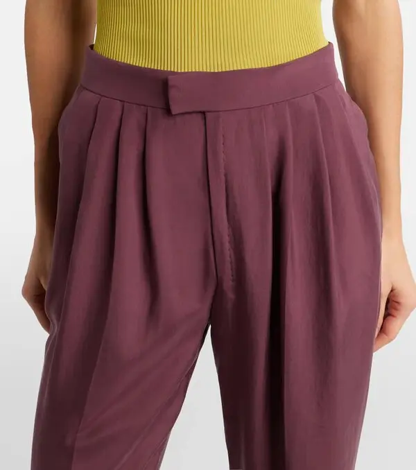 Saint Laurent Pleated Straight Silk Pants