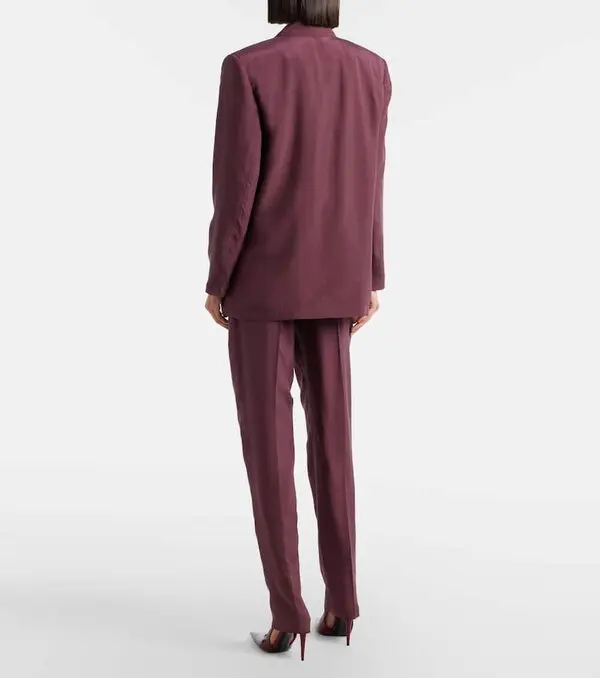 Saint Laurent Pleated Straight Silk Pants