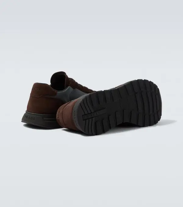 Prada Suede And Fabric Lace-up Sneakers - Brown