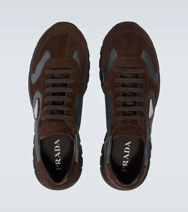 Prada Suede And Fabric Lace-up Sneakers - Brown