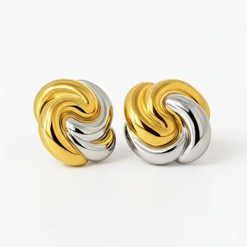 GEMINI JEWELRY 18k Gold Plated Swirl Knot Stud Earrings