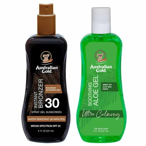 AUSTRALIAN GOLD Spf 30 Spray Gel Bronzer Soothing Aloe Bundle