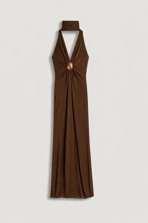 NOCTURNE Halter-neck Draped Maxi Dress - Brown