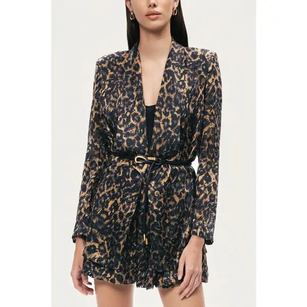 NOCTURNE Printed Leopard Belted Jacket - Multi-colored