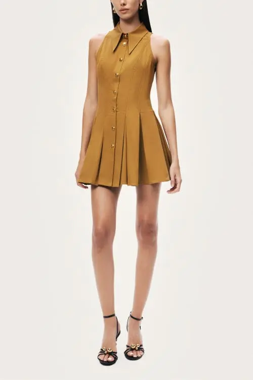 NOCTURNE Sleeveless Pleated Mini Dress - Camel