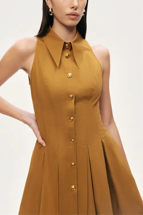 NOCTURNE Sleeveless Pleated Mini Dress - Camel