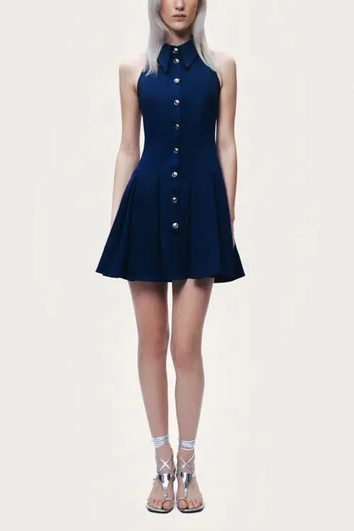 NOCTURNE Sleeveless Pleated Mini Dress - Navy