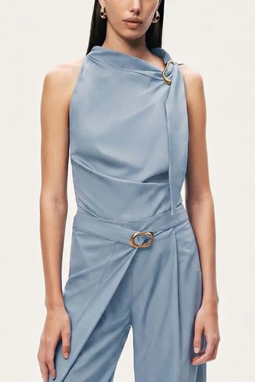 NOCTURNE Asymmetric Buckle-detail Blouse - Blue