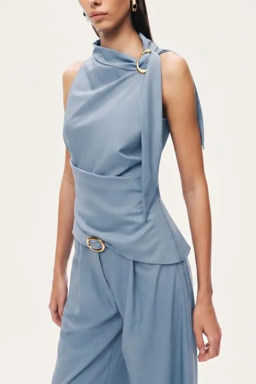 NOCTURNE Asymmetric Buckle-detail Blouse - Blue