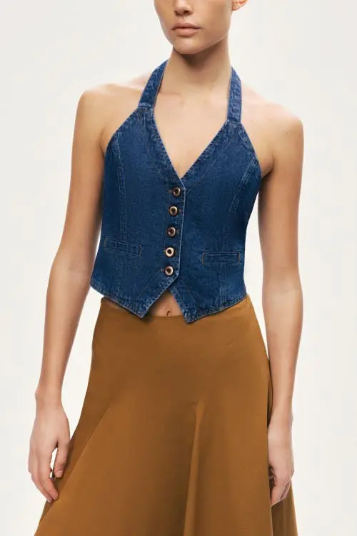 NOCTURNE Halter Neck Fitted Denim Vest