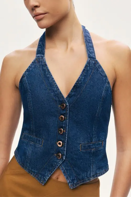 NOCTURNE Halter Neck Fitted Denim Vest