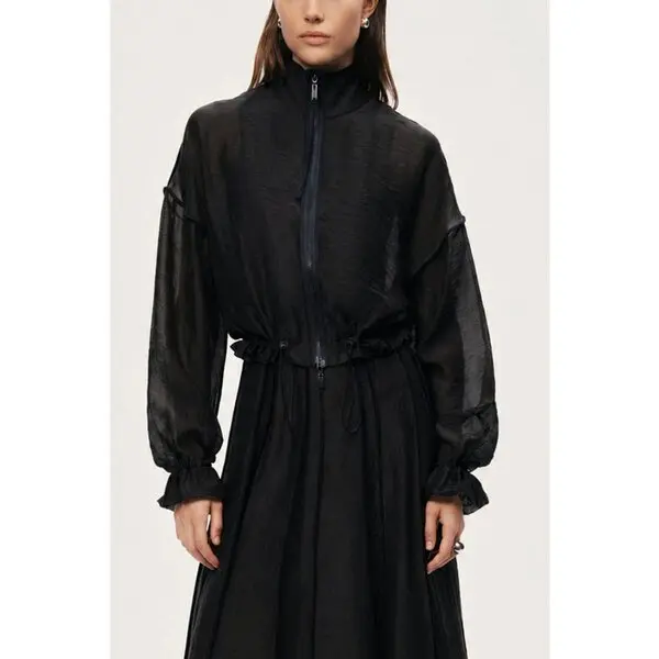 NOCTURNE Sheer Zip-front Jacket With Elasticated Cuffs And Hem - Black