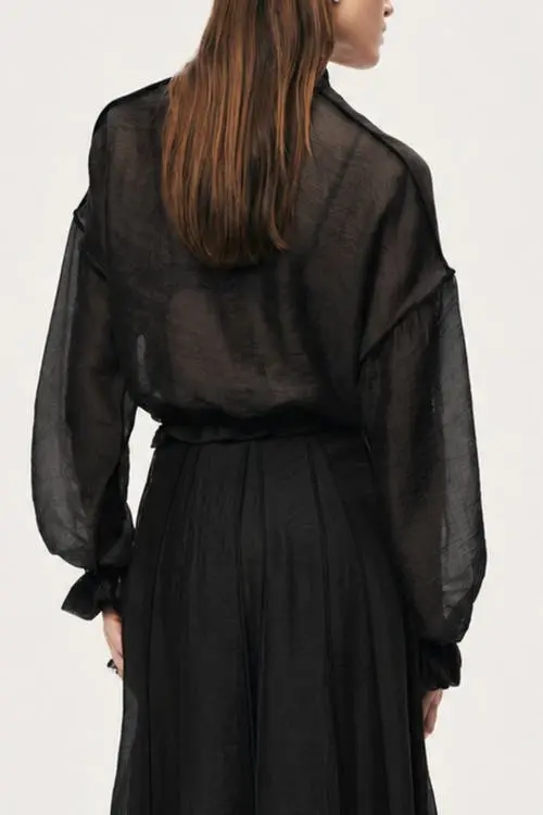 NOCTURNE Sheer Zip-front Jacket With Elasticated Cuffs And Hem