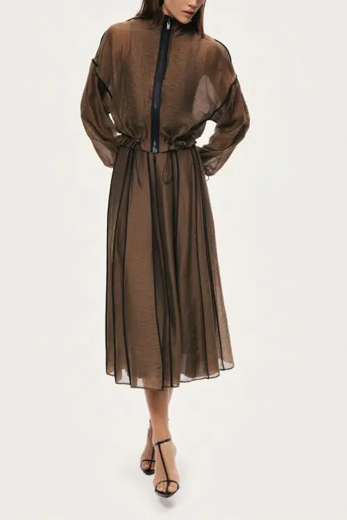 NOCTURNE Sheer Zip-front Jacket With Elasticated Cuffs And Hem - Camel